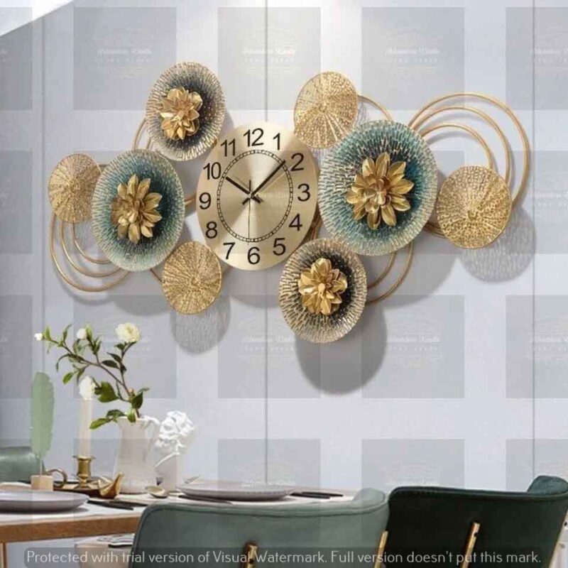 3D Floral Look Modern Metal Luxury Look Clock Landscape Style ...