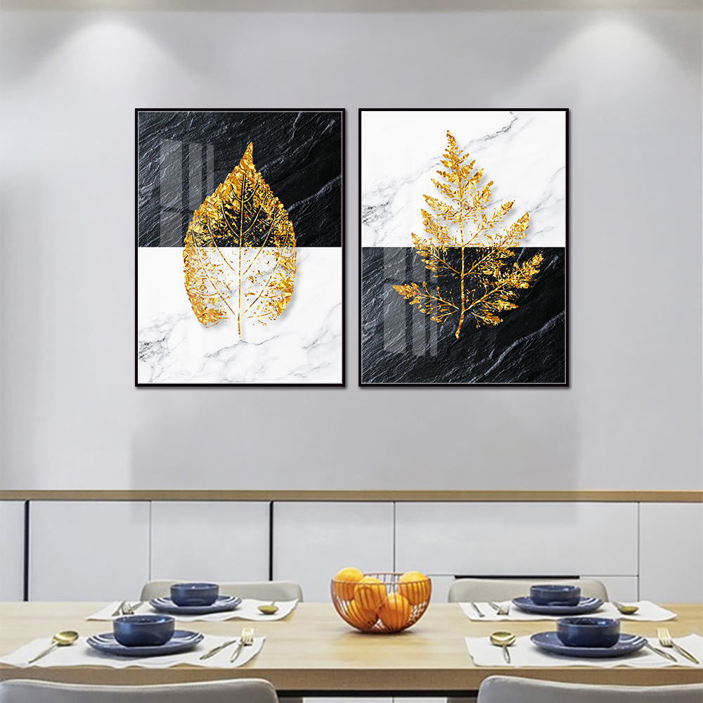Maple Golden Leaf Black and White Marble Look | Crystal Porcelain 5D ...