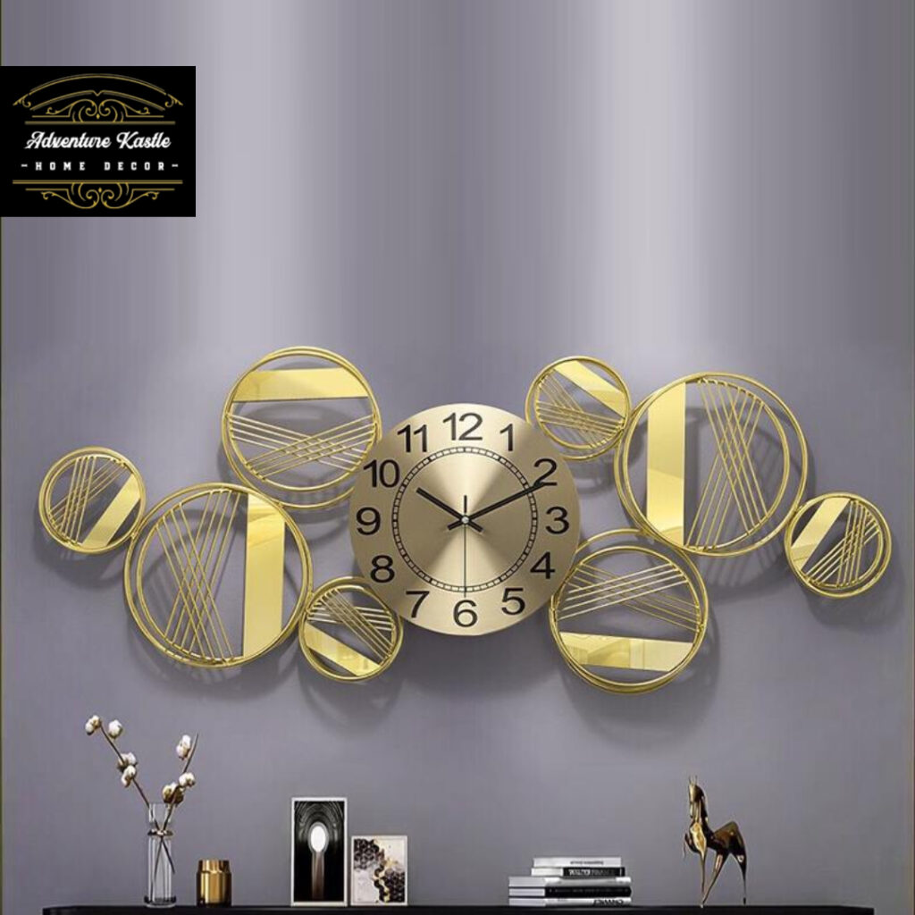 Modern Luxury Look 3D Metal Wall Clock Golden Mirror Look Landscape ...