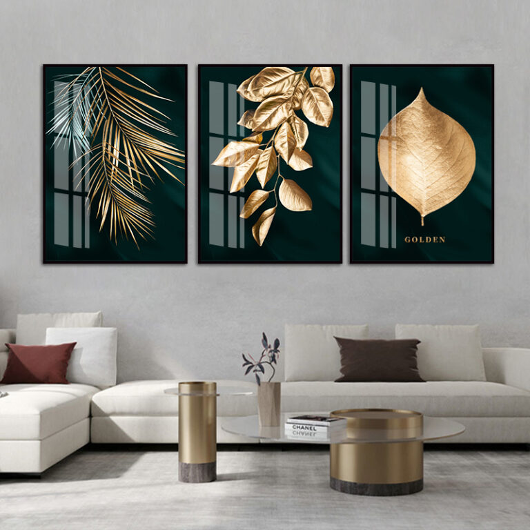 Crystal Porcelain 5D Wall Art 3 Piece Golden Leaves - Adventure Kastle ...