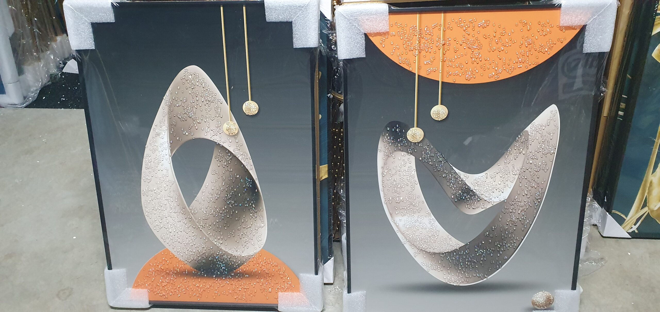 Crystal Porcelain 5D Wall Art Abstract Orange Modern Art Set of Two ...