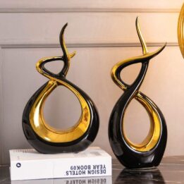 Modern Abstract Art Table Ornaments Set of Two | Black & Gold ...