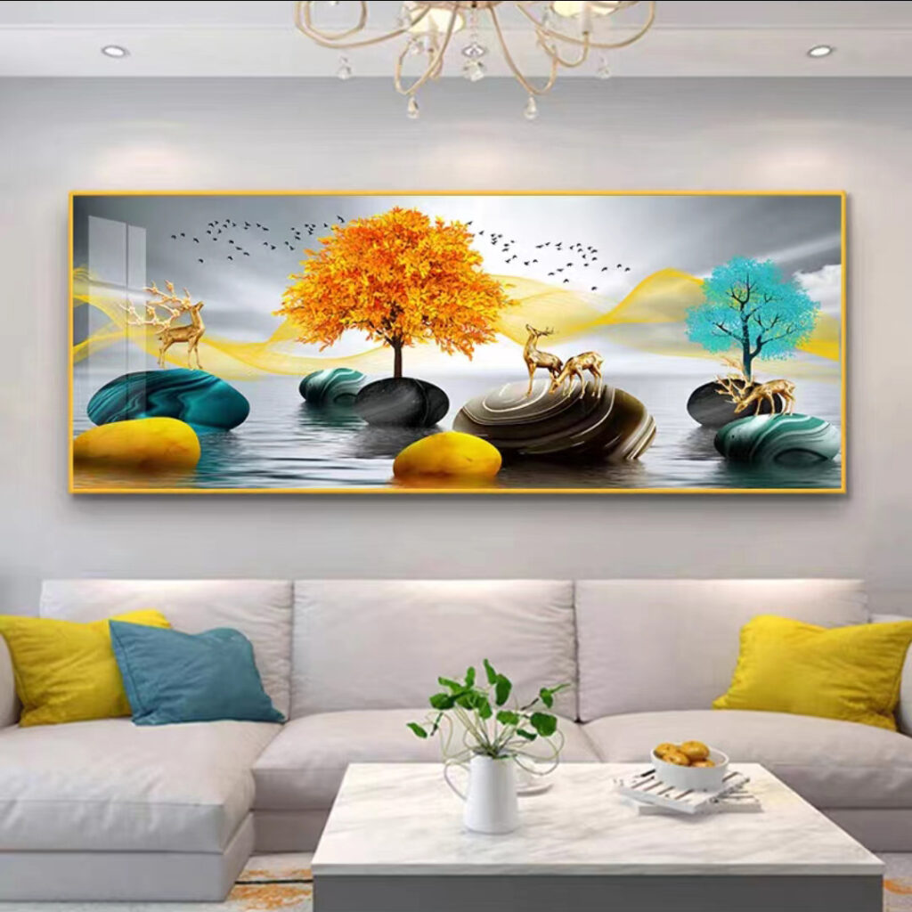Crystal Porcelain 5D Wall Art Nature View Golden Tree of Life Deer ...