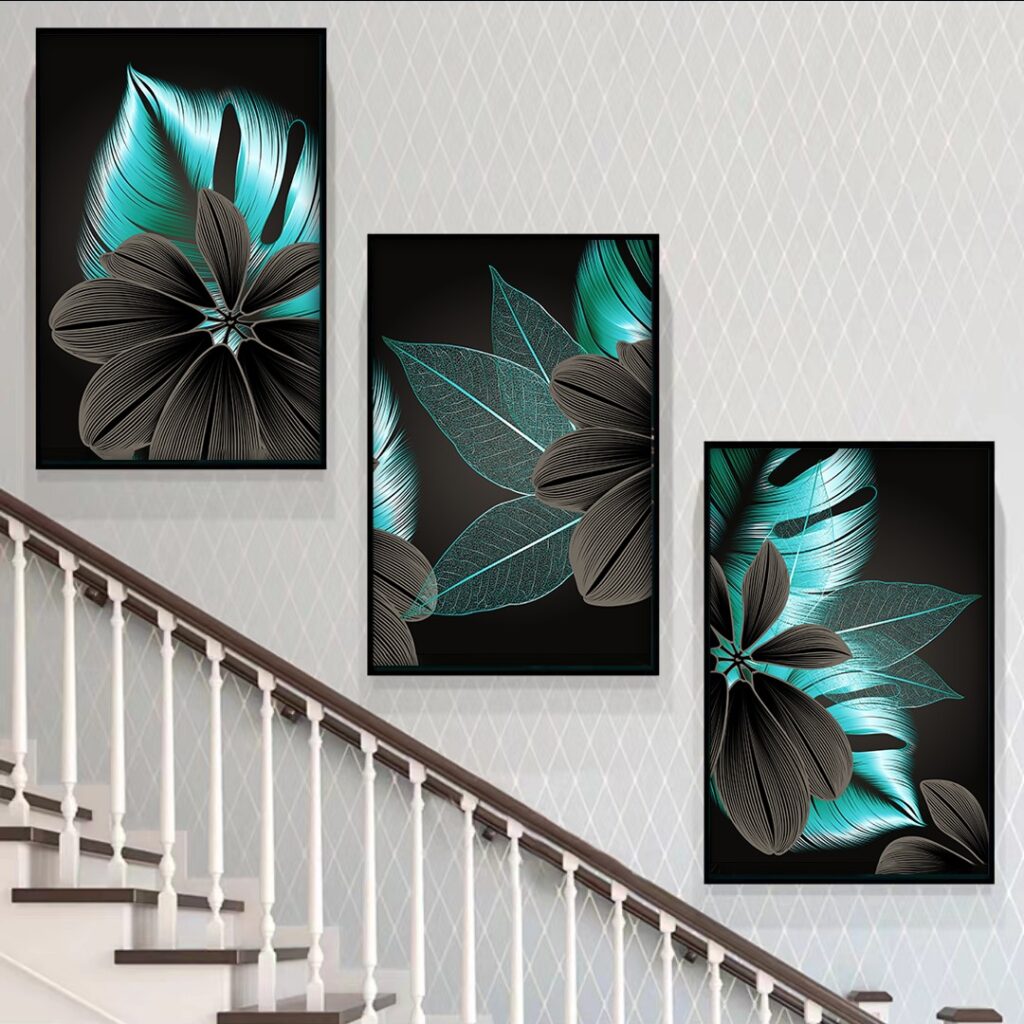 Crystal Porcelain 5D Wall Art Grey Blue Abstract Floral Decor ...