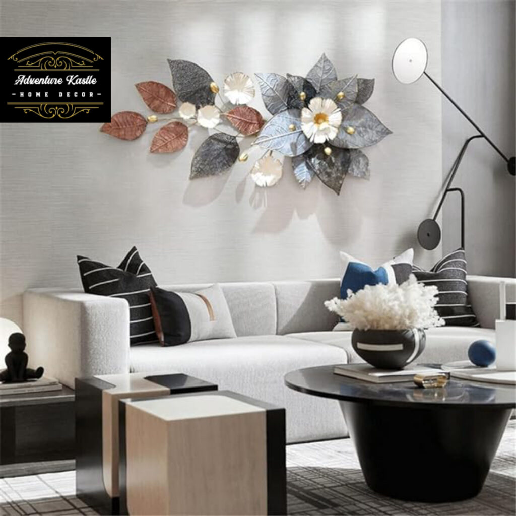 Modern Large 3D Leaves Flowers Metal Wall Decor - Adventure Kastle Home ...