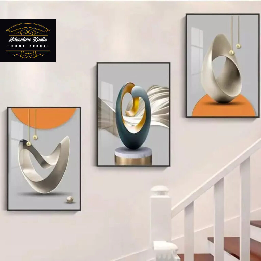 Modern Abstract Style Set of Three Crystal Porcelain 3D Wall Art ...