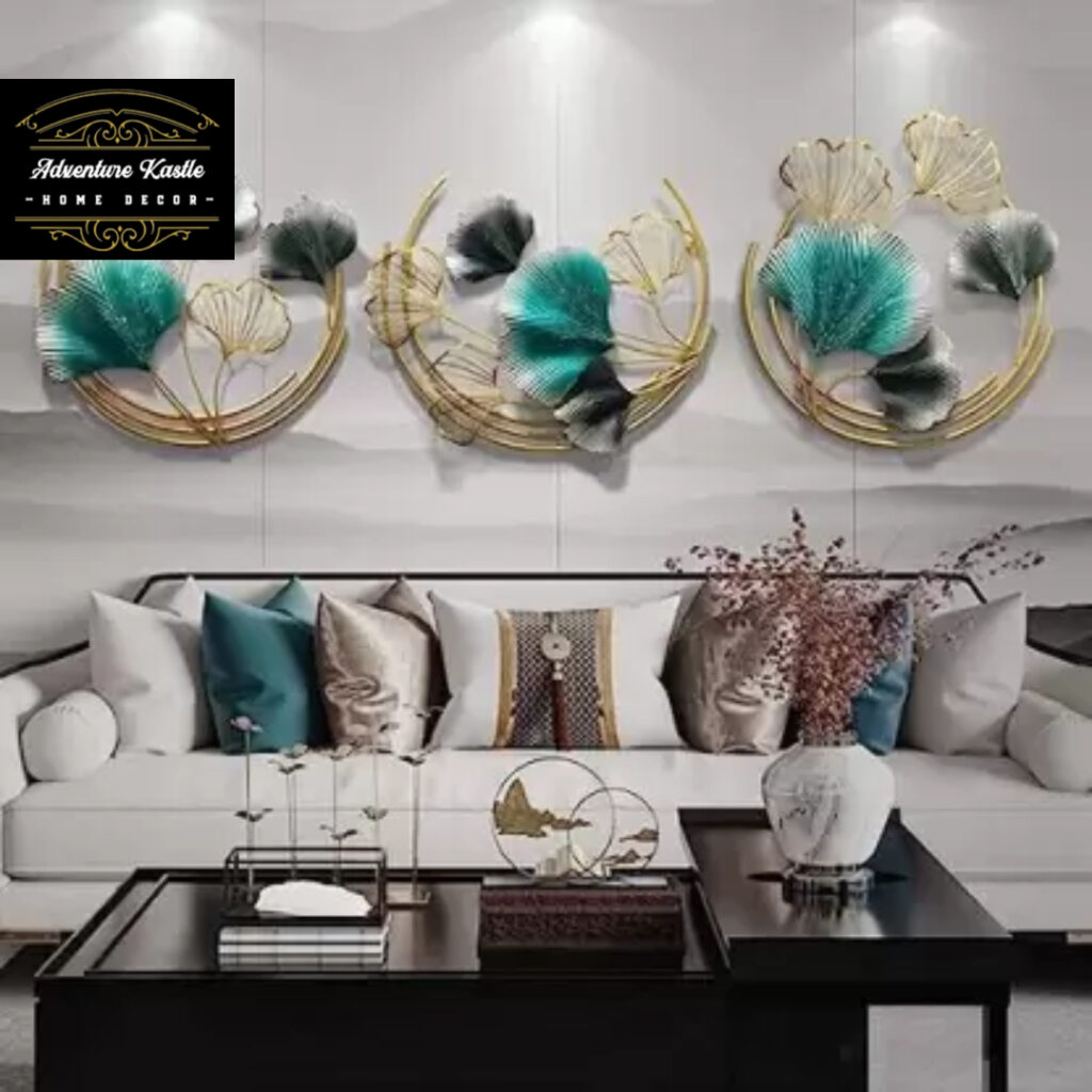 Set of Three Moon Ginkgo Leaves Metal Wall Art for Home or Office Decor ...